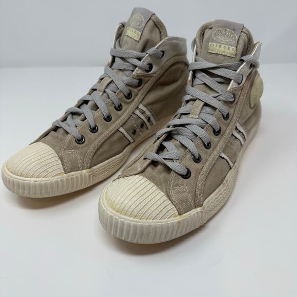 Diesel | Shoes | Diesel Sneakers Mens 445 Us 1 Beige Canvas High Top ...